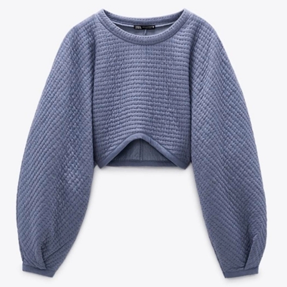 Zara | Tops | Zara Blue Quilted Cropped Sweater | Poshmark
